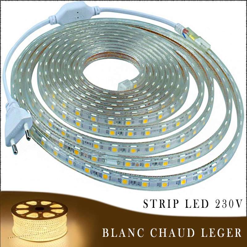 Strip LED 230V éclairage blanc chaud léger rouleau de 25, 50 ou 100m