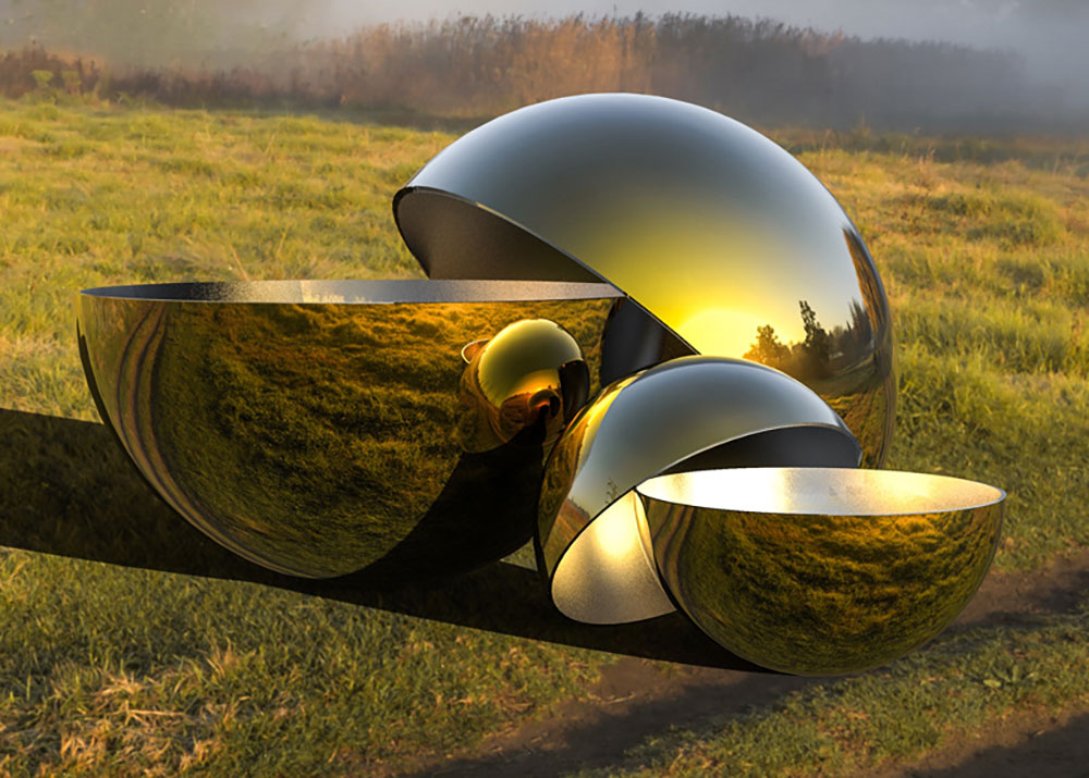 Half sphere in chrome-gold stainless steel, size depending o